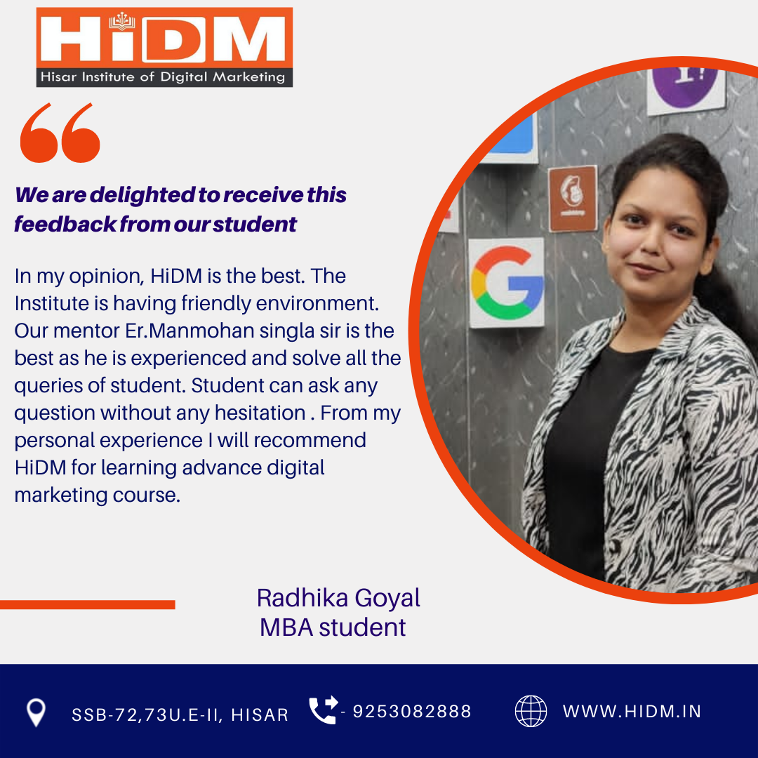Student's Testimonial - HiDM - Hisar Institute of Digital Marketing